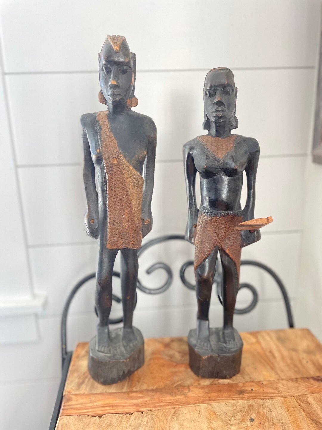 Pair of Authentic Hand Carved Wood African Zulu Tribe Statues, Warriors ...