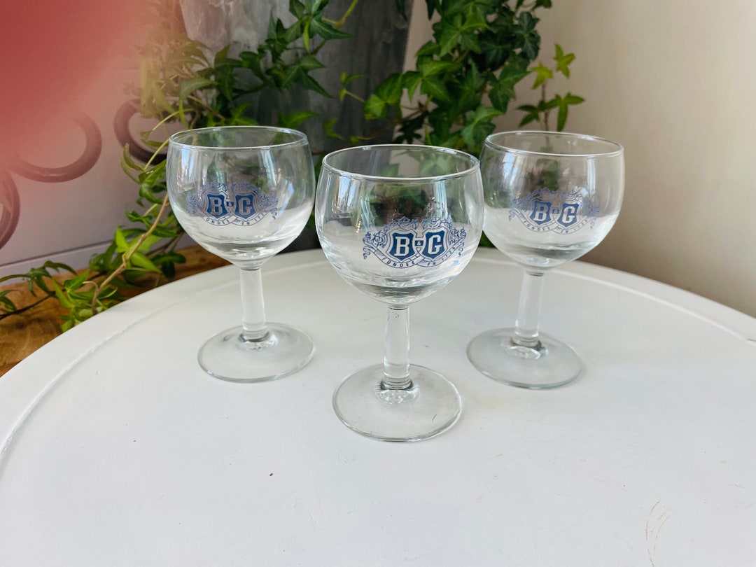 Vintage Set of 3 French Wine Glasses, Barton & Guestier Brandy, Wine ...