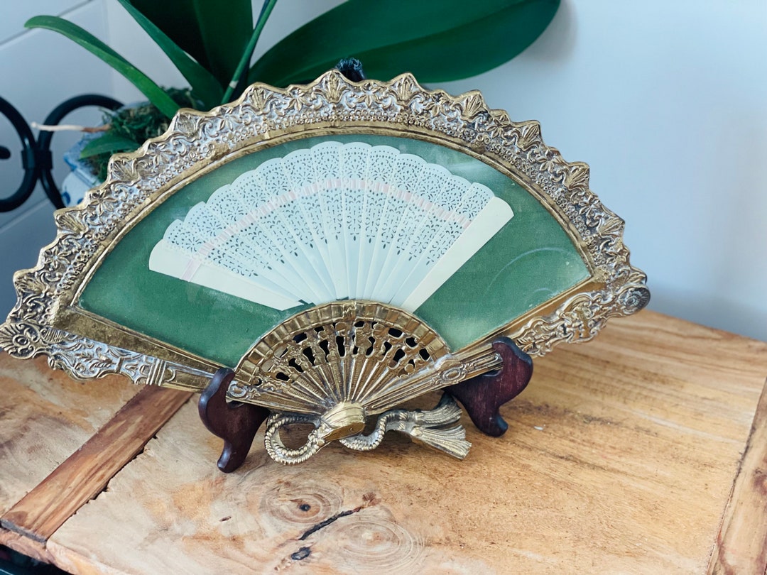 Vintage Ornate Brass Fan Shape Frame, Asian Decor, Hollywood Regency ...