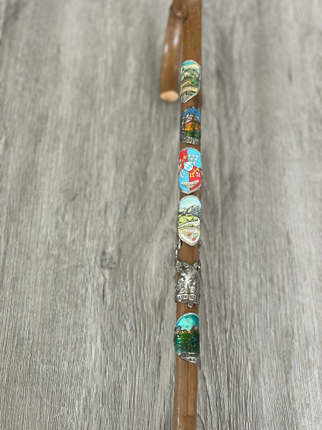 Wood Hiking, Walking Stick, With Metal Travel Badges, Travel Souvenirs ...