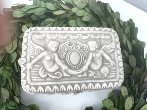 Ceramic Lidded Cherub Box, Stash Box - Gem