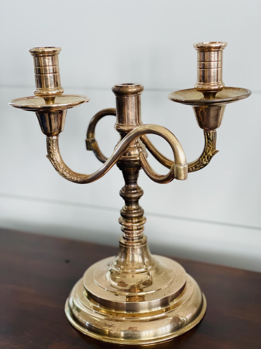 Vintage Heavy Table Top Brass Candelabra, Lamp Base Center Holder ...
