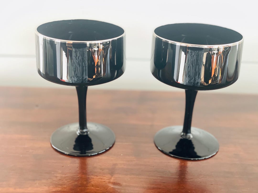 Lenox Midnight Mood Black Crystal Coupe Glasses - Platinum Rim - Set of ...