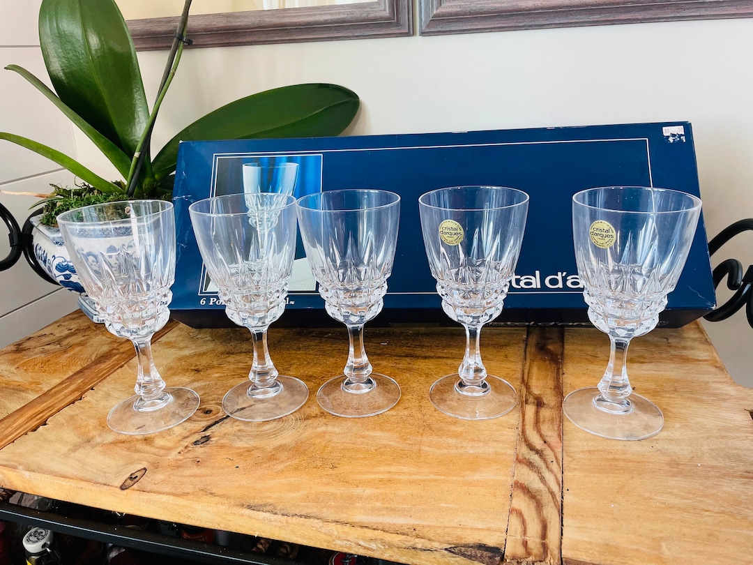 New in Box, Set of 5 Cristal DÁrques Stemmed Wine Glass, Clear Crystal ...