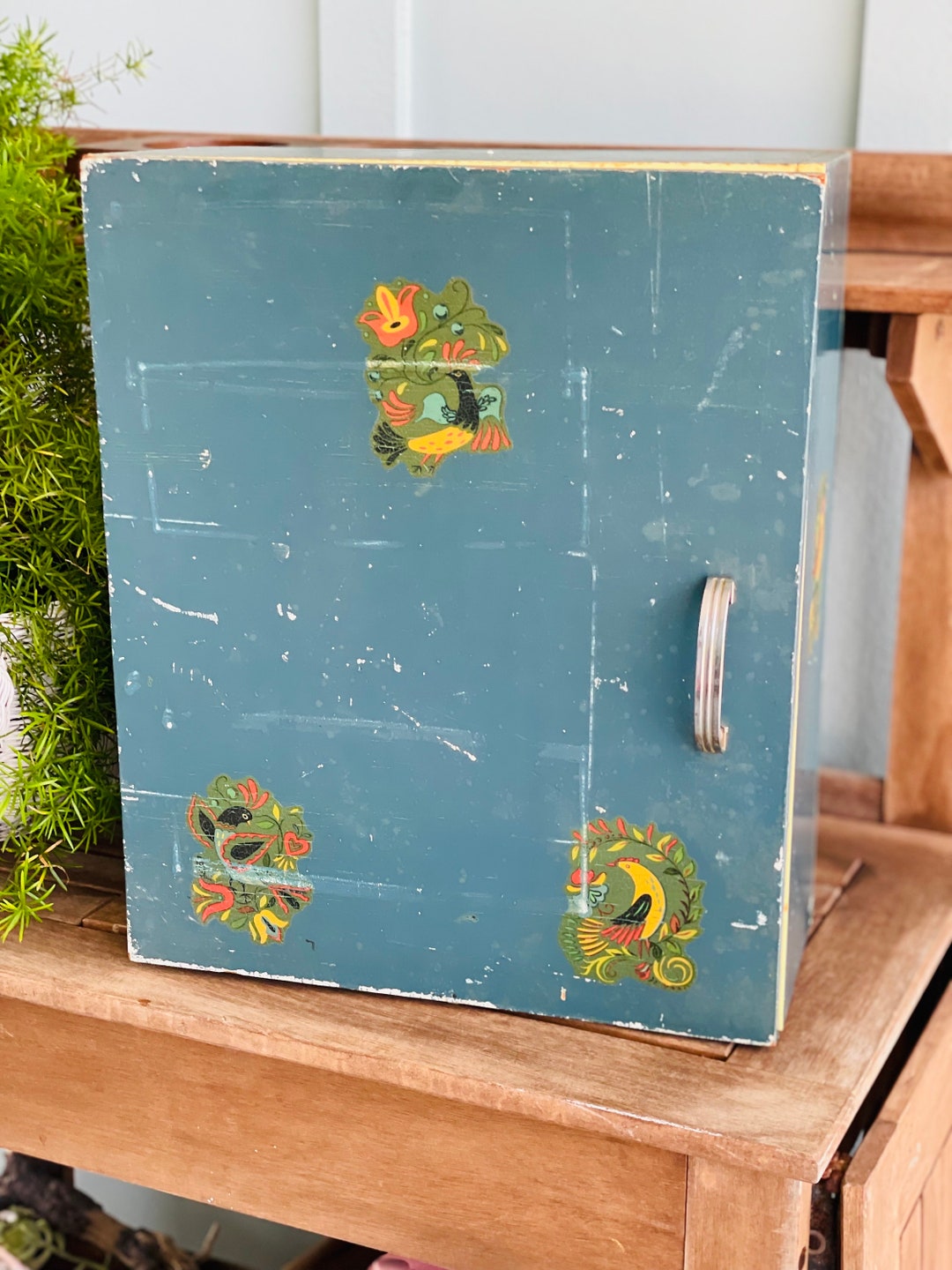 Handmade Primitive Wood Cabinet With Shelf, Distressed Blue, Folk Art ...