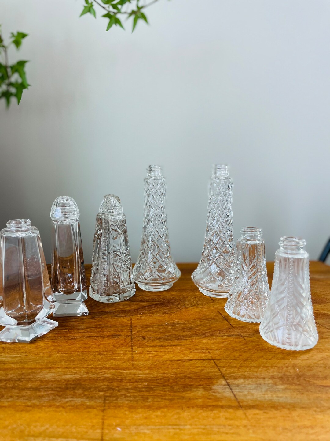 Collection of Miscellaneous Clear Glass Bottles, Salt and Pepper, Oil ...