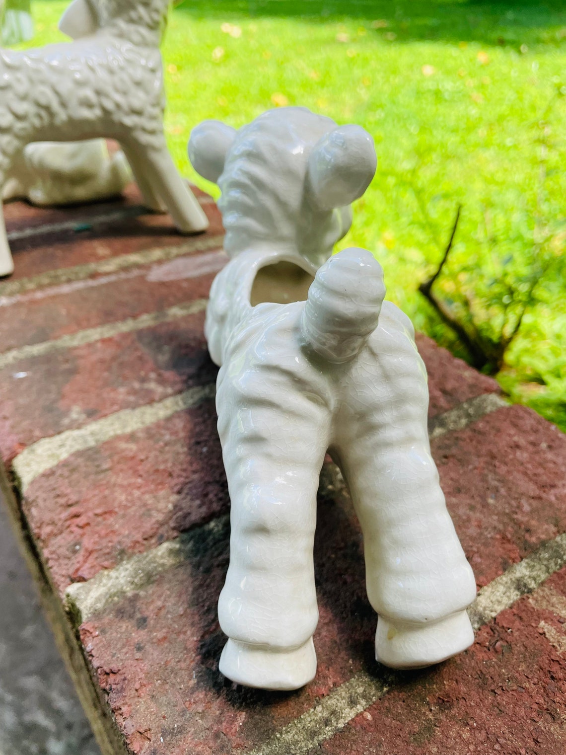 1950's White with Pink Bow Ceramic Lamb Planter | Etsy