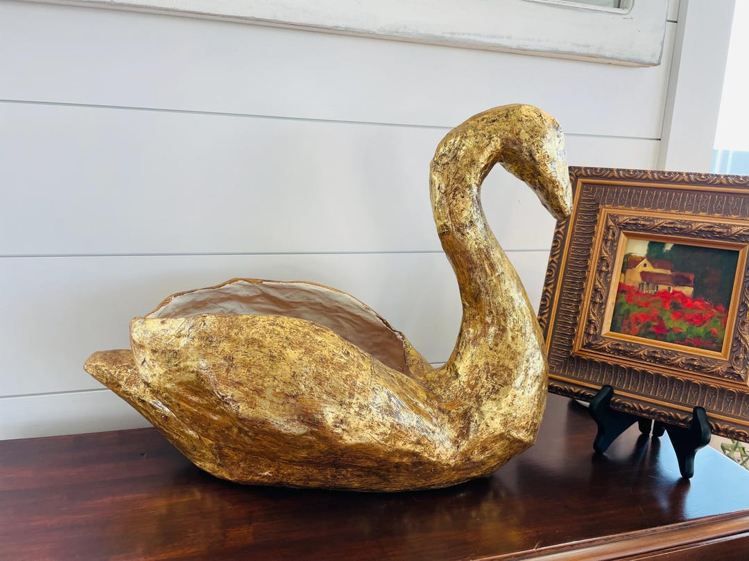 Large Mid Century Paper Mache Gilded Swan Bowl, Centerpiece, Planter - Etsy