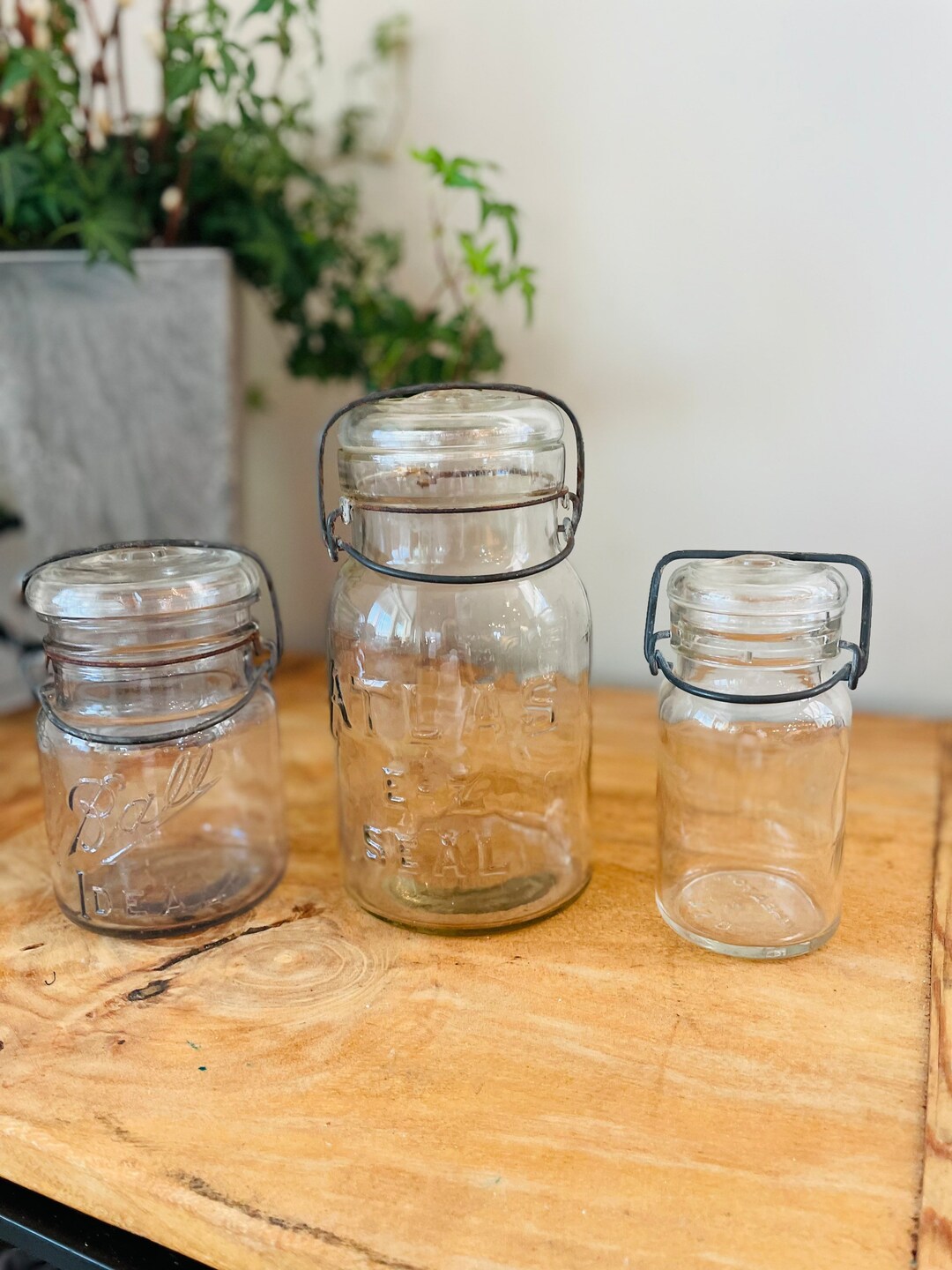 Vintage Glass Jars, With Hinge Glass Lids, Ball, Atlas E-Z Seal ...