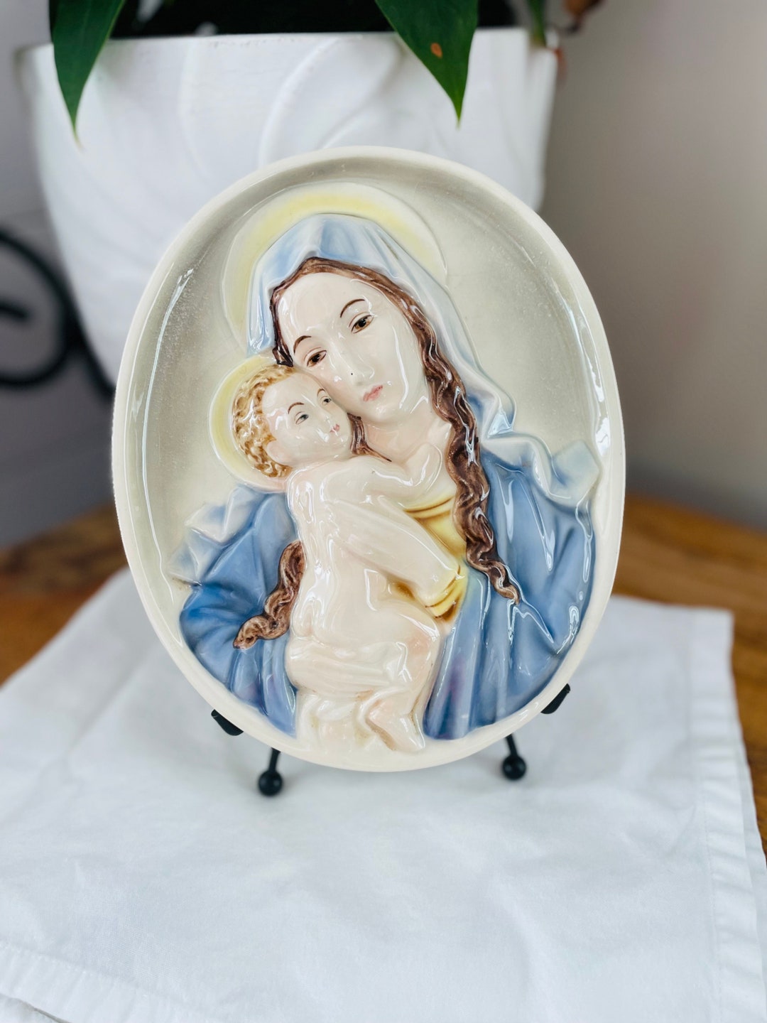 Antique Wien Keramos Porcelain Wall Plaque of Blessed Mother Mar ...