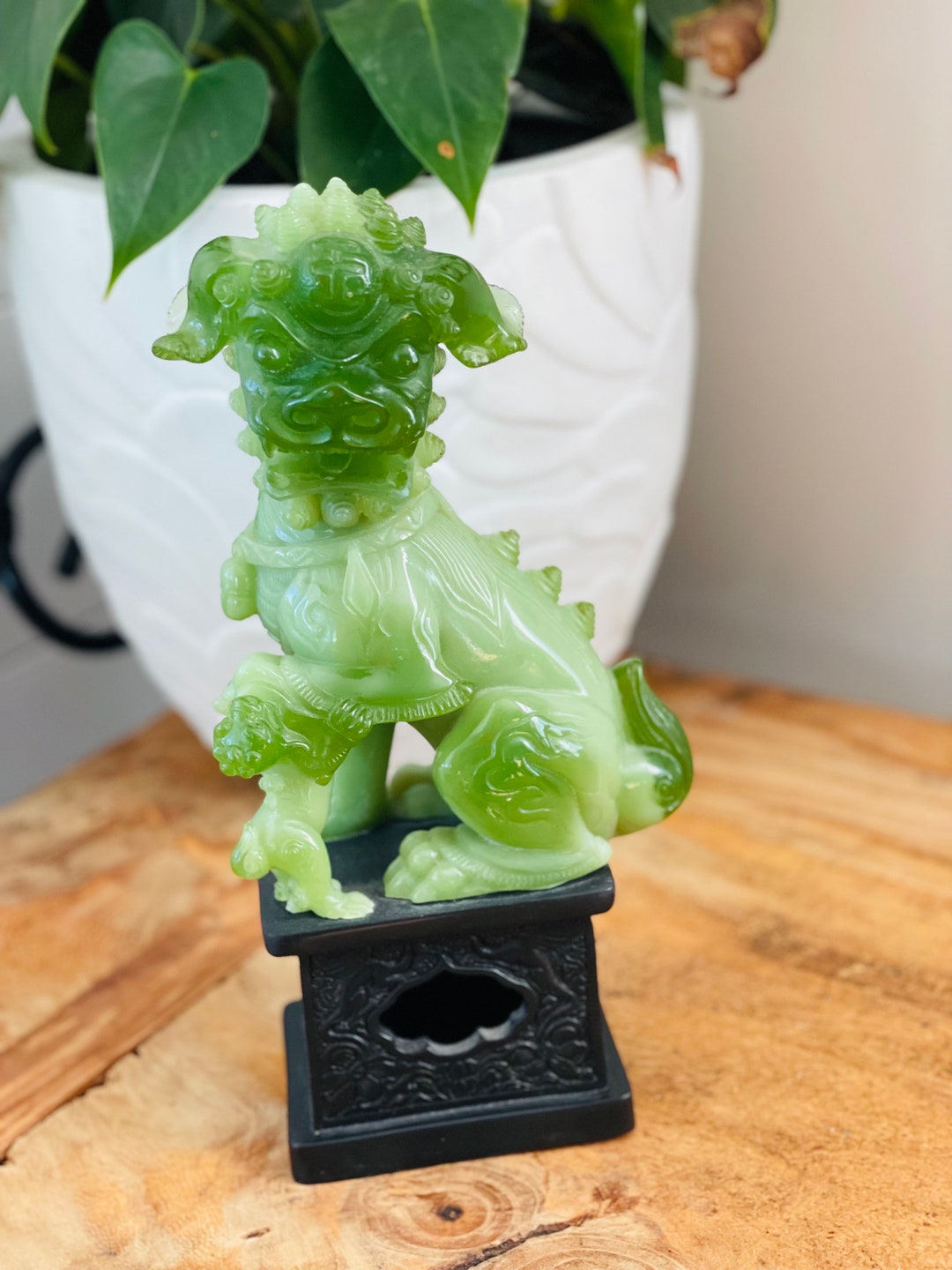 Vintage Green Resin Foo Dog Figure With on Black Base - Etsy
