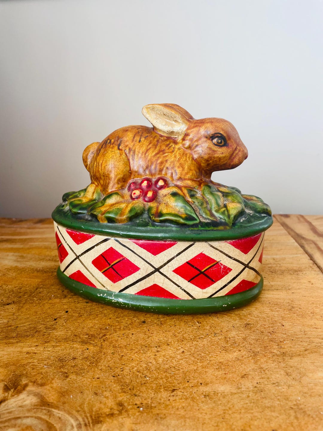 Vintage Ceramic Bunny Rabbit Lidded Container, Egg Shape, Bunnies ...