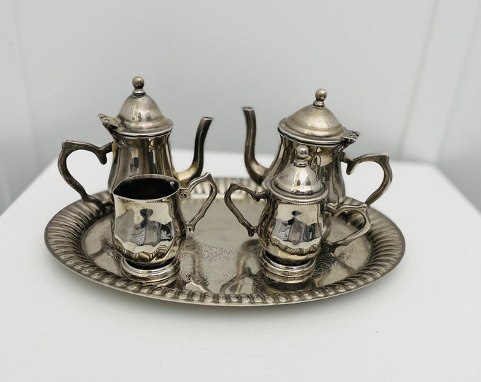 Vintage Godinger Mini Silver Plate Service Set, Coffee, Tea Pot, Tray ...