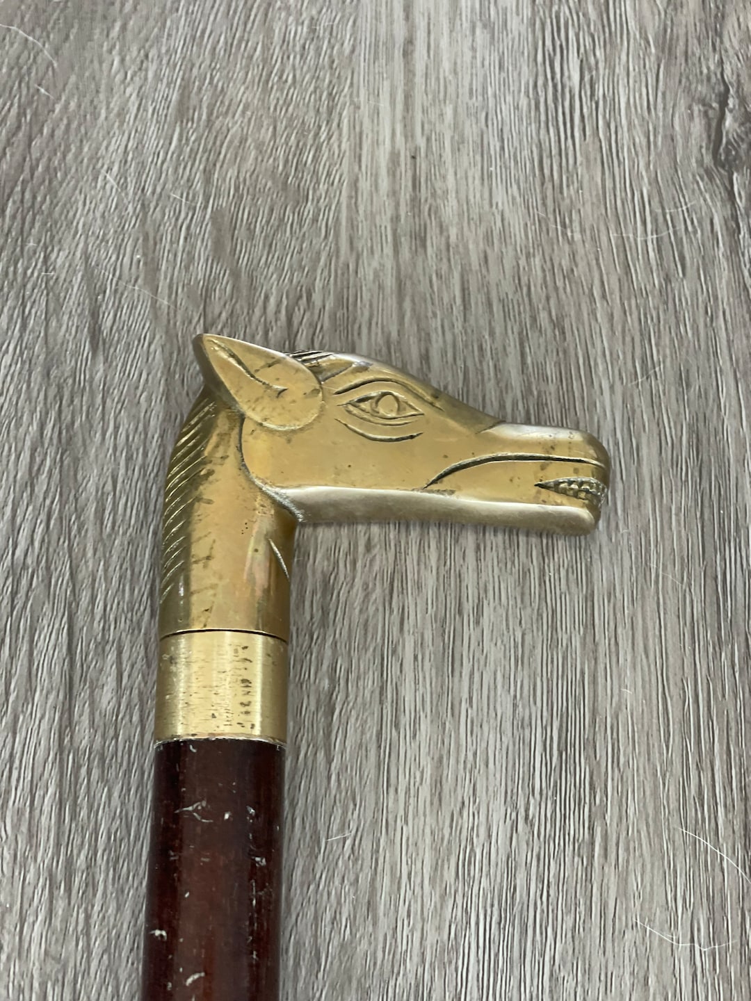 Brass Horse Head Walking Cane, Removable Hidden Compartment, Equestrian ...