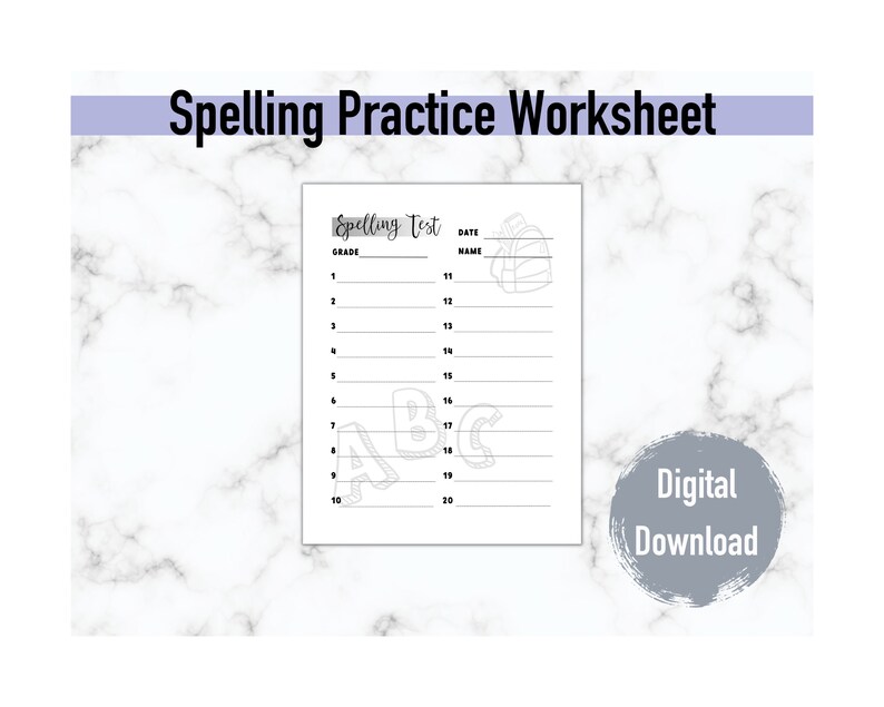 Digital Spelling Work Sheet Printable Practice Test Download - Etsy