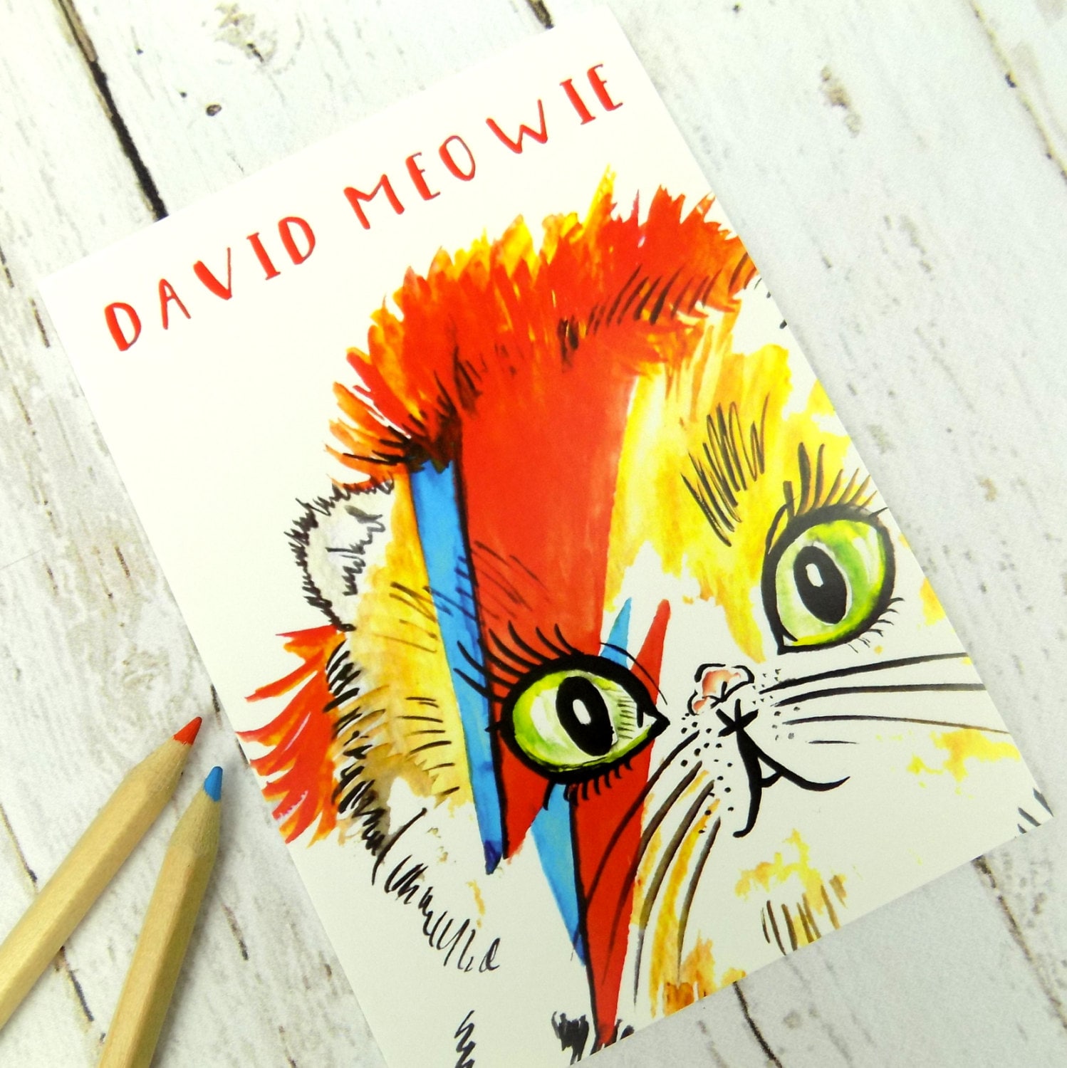 David Bowie Cat Postcard Cute Funny Cat Pun Stationary | Etsy