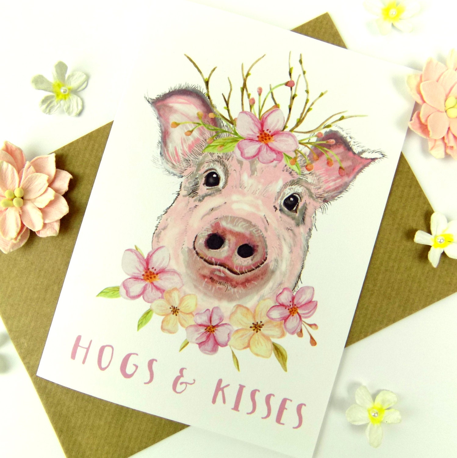 Pig Greeting Card Cute Funny Pig Art Card | Etsy