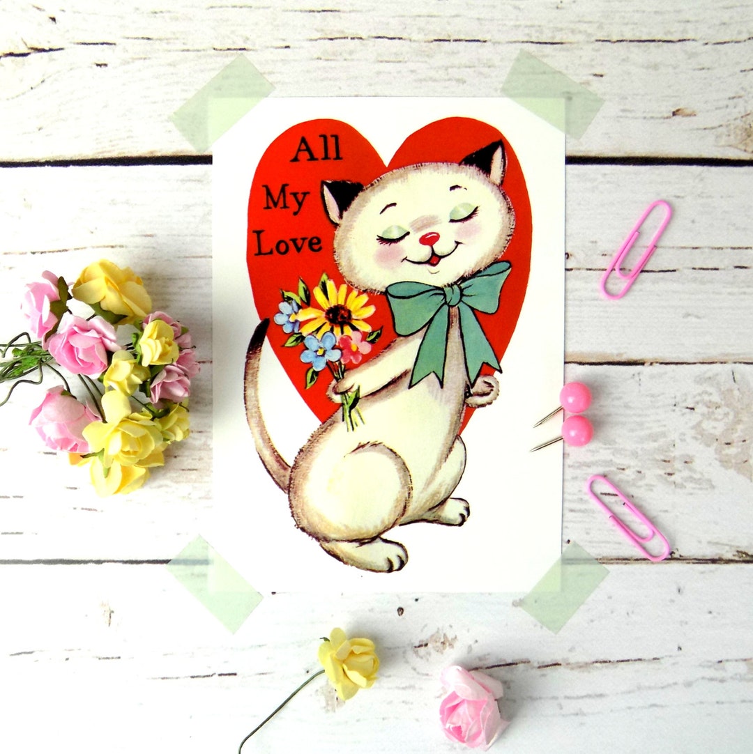 Cat Print Postcard, Cat Print Card, Funny Cute Retro Cat Postcard - Etsy