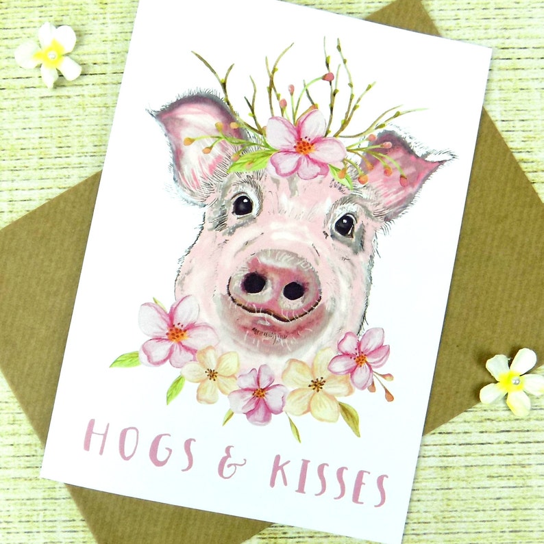 Pig Greeting Card Cute Funny Pig Art Card | Etsy