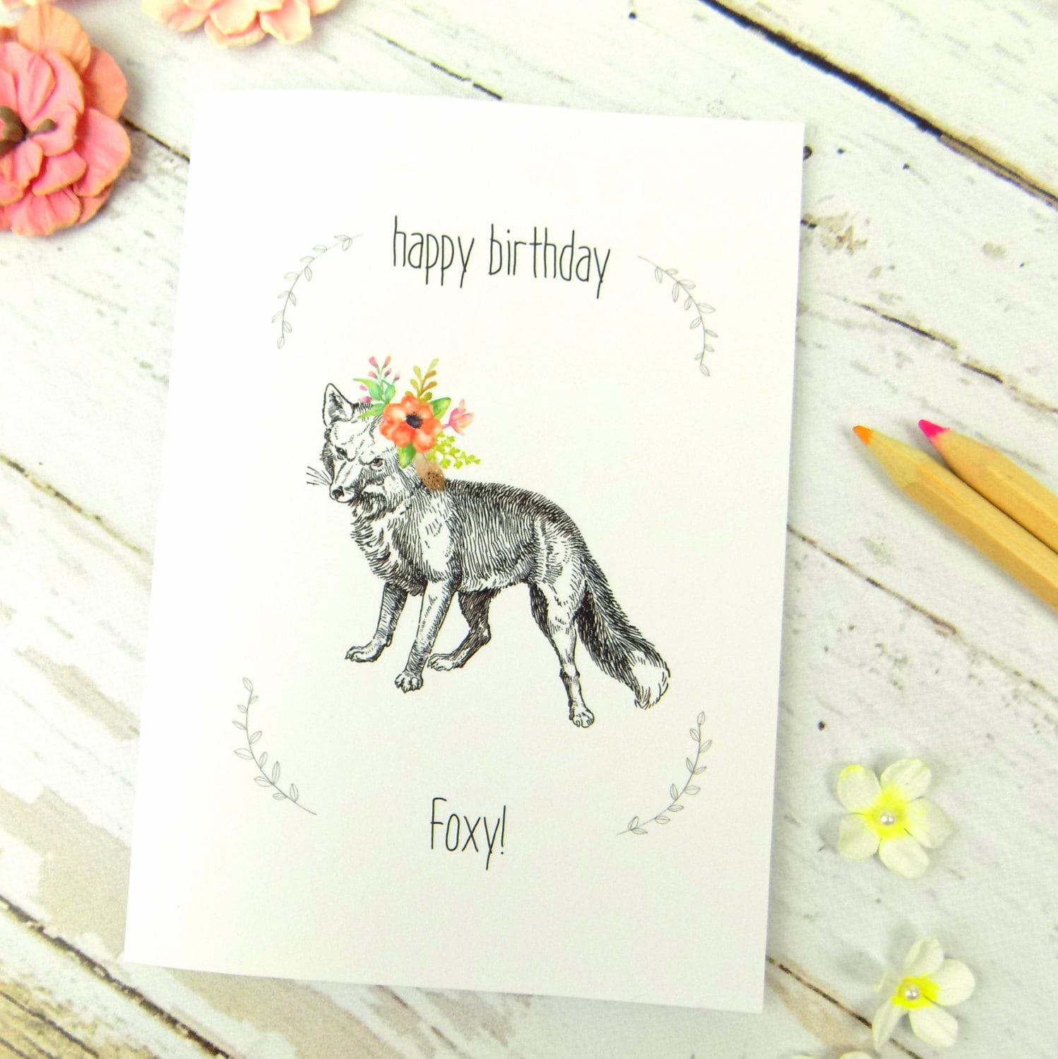 Fox Print Birthday Card Cute Funny Foxy Birthday Card | Etsy