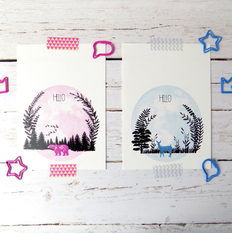 Woodland Deer Print Postcard Forest Postcard Stationary - Etsy