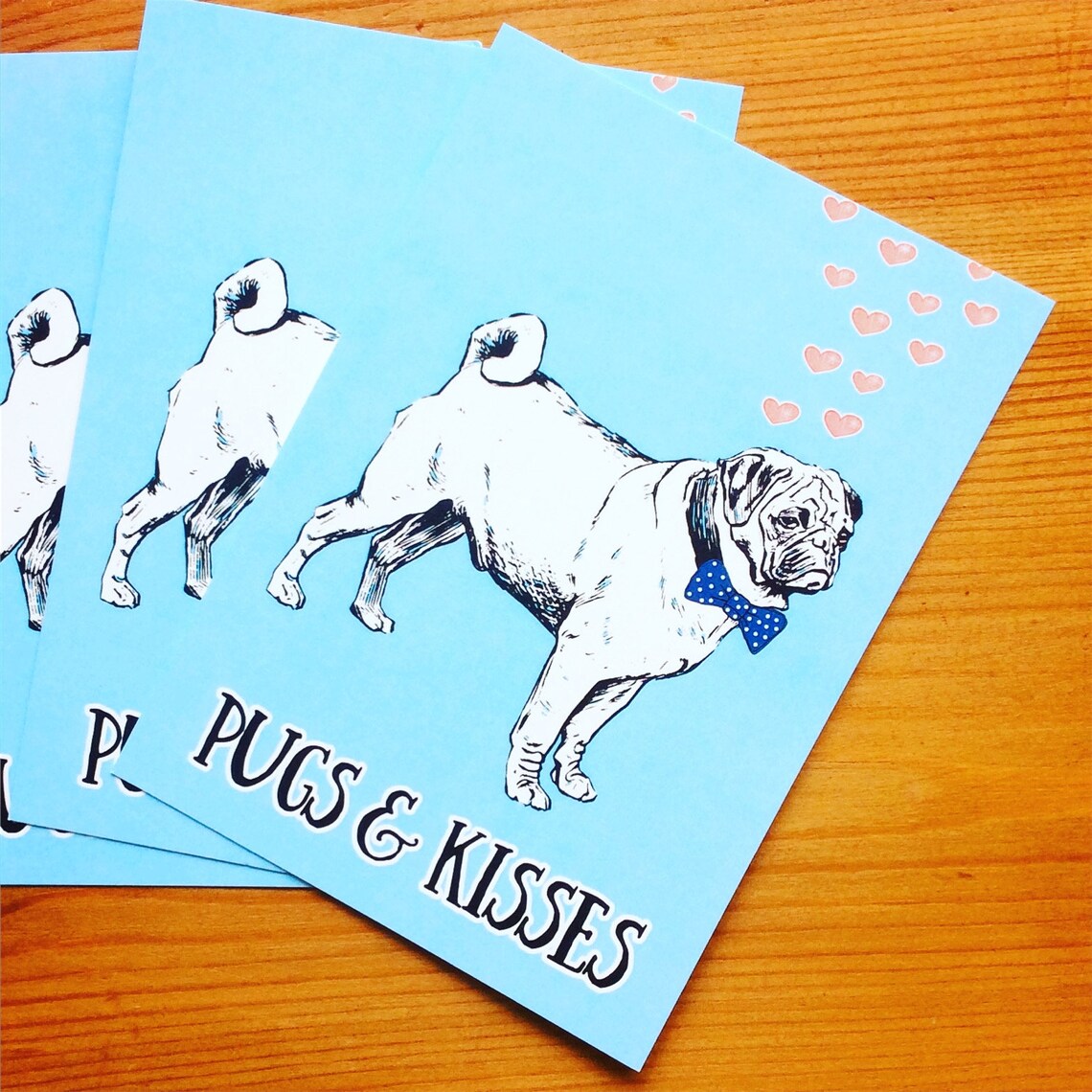 Pugs & Kisses Postcard Pug Lover Card - Etsy