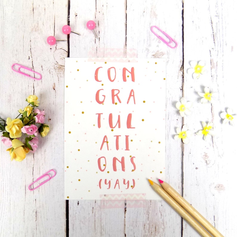 Congratulations Postard Cute Congrats Stationary Pretty - Etsy