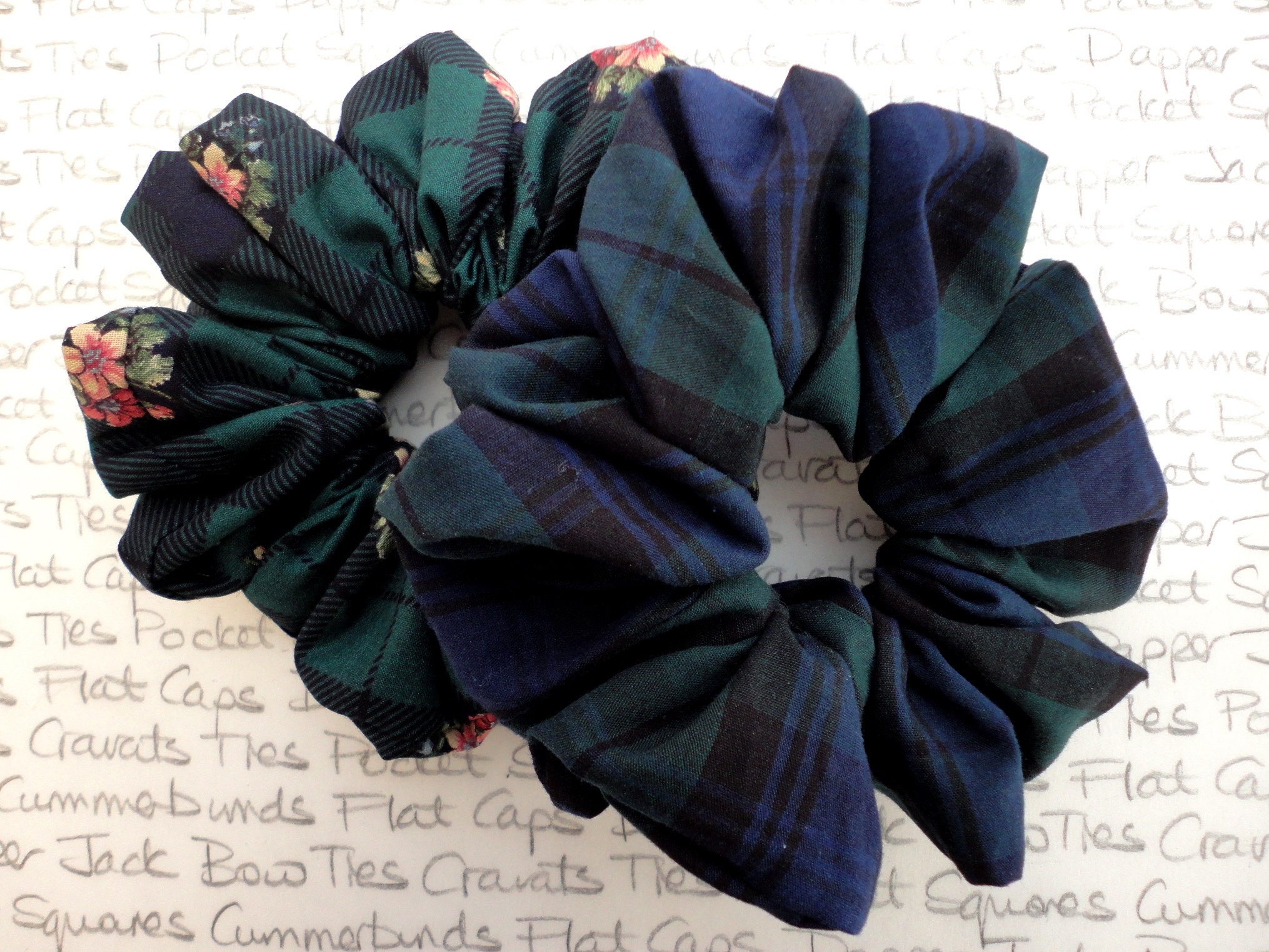 Pack of Two Tartan Scrunchies, Blackwatch Scrunchie and Green and Navy ...