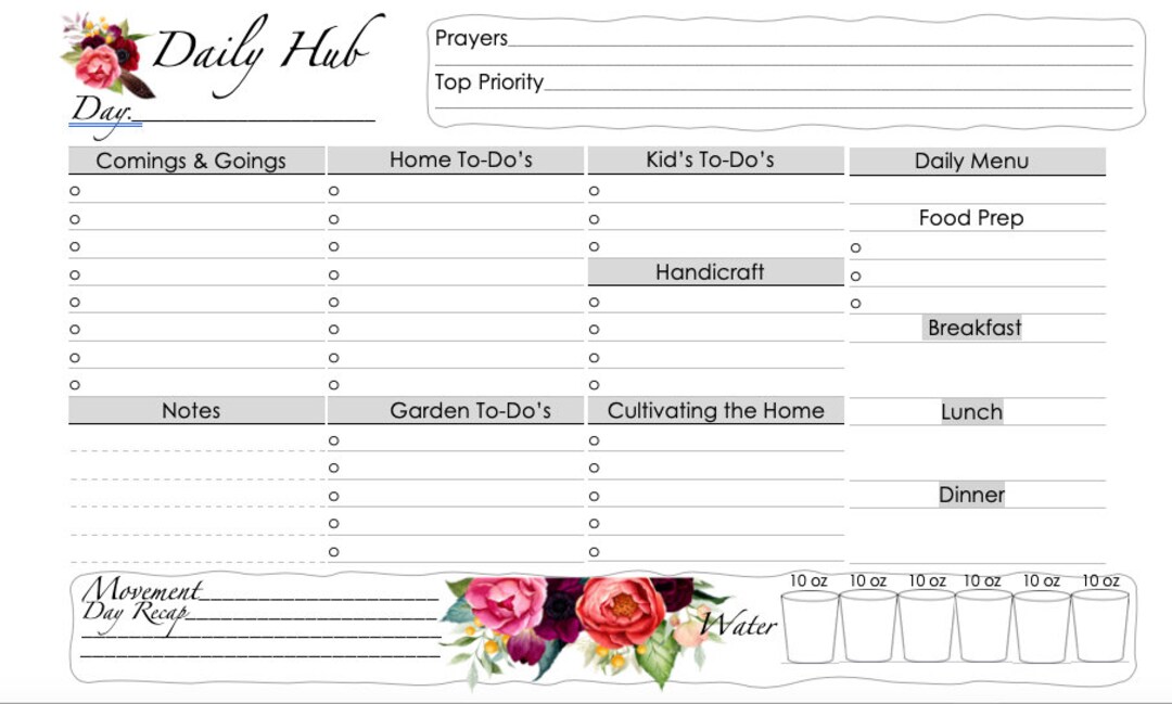 Daily To-do List Hub Printable Digital Download Customizable - Etsy