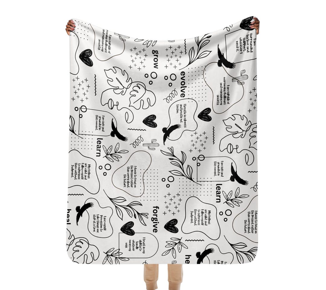Anxiety Relief Blanket, Monochrome Line Art Quotes, Sherpa Fleece ...