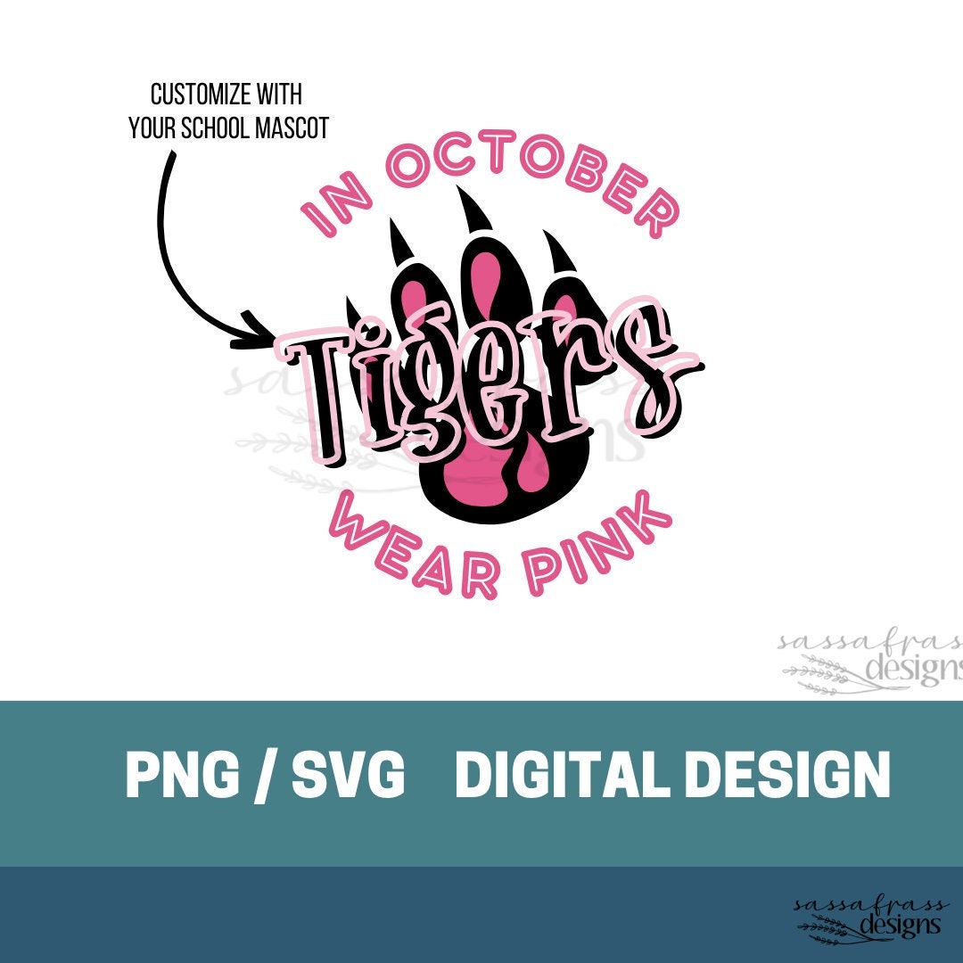 Tigers Wear Pink PNG SVG Breast Cancer Awareness Team School - Etsy