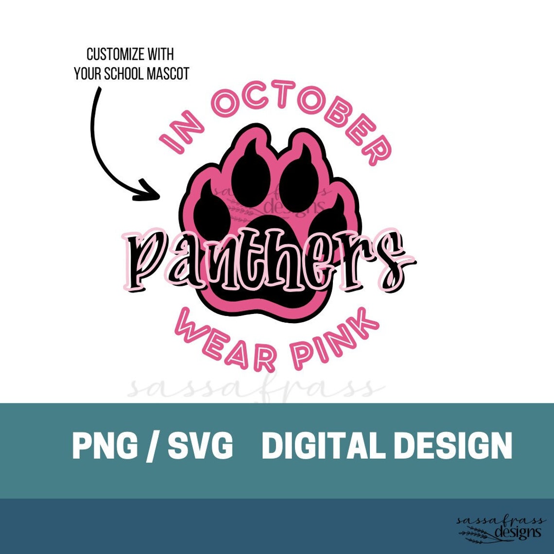 Panthers Paw Pink PNG Breast Cancer Awareness Team School Spirit Mascot ...