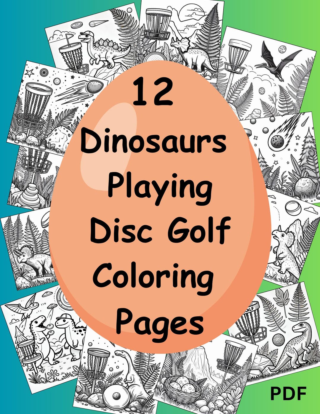 12 Dinosaurs Playing Disc Golf Coloring Pages for Kids and Adults Cute ...