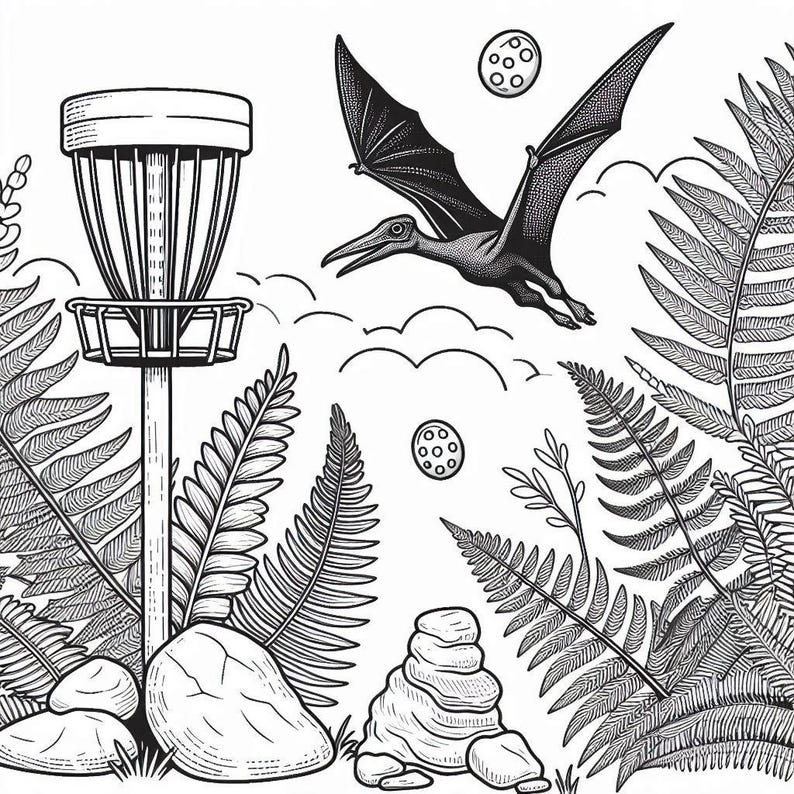 12 Dinosaurs Playing Disc Golf Coloring Pages for Kids and Adults Cute ...