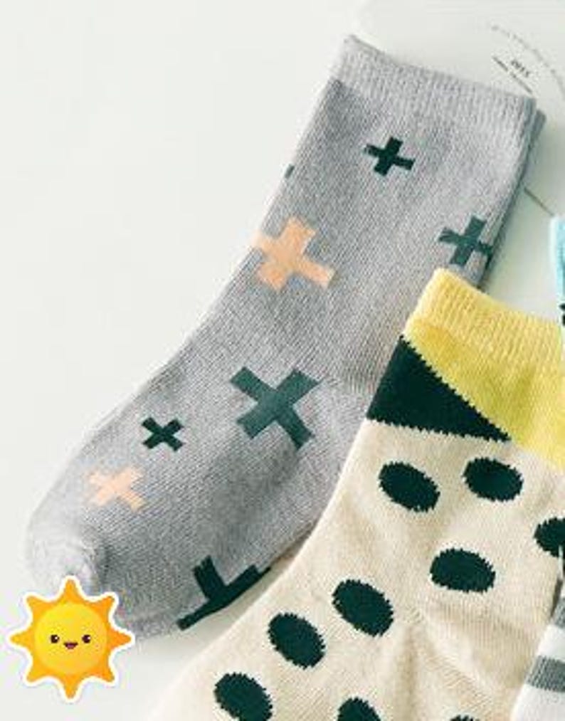 Kids Ankle High Socks | Symbol Patterns | Stars Dots Triangles Crosses ...