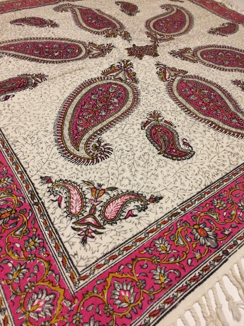 Handmade Paisley Pink Tablecloth Traditional Block Printed - Etsy