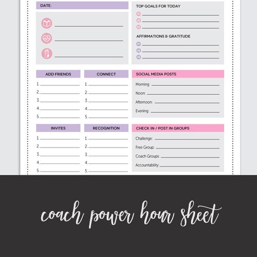 Coach Power Hour Tracking Sheet Coach Action Hour Sheet - Etsy