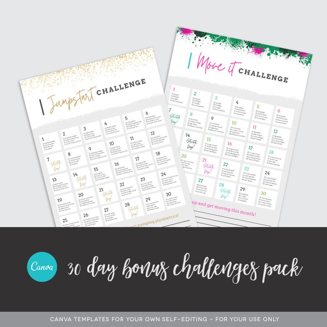 CANVA - 30 Day Fitness Challenges - Bonus Workout Challenges Template ...