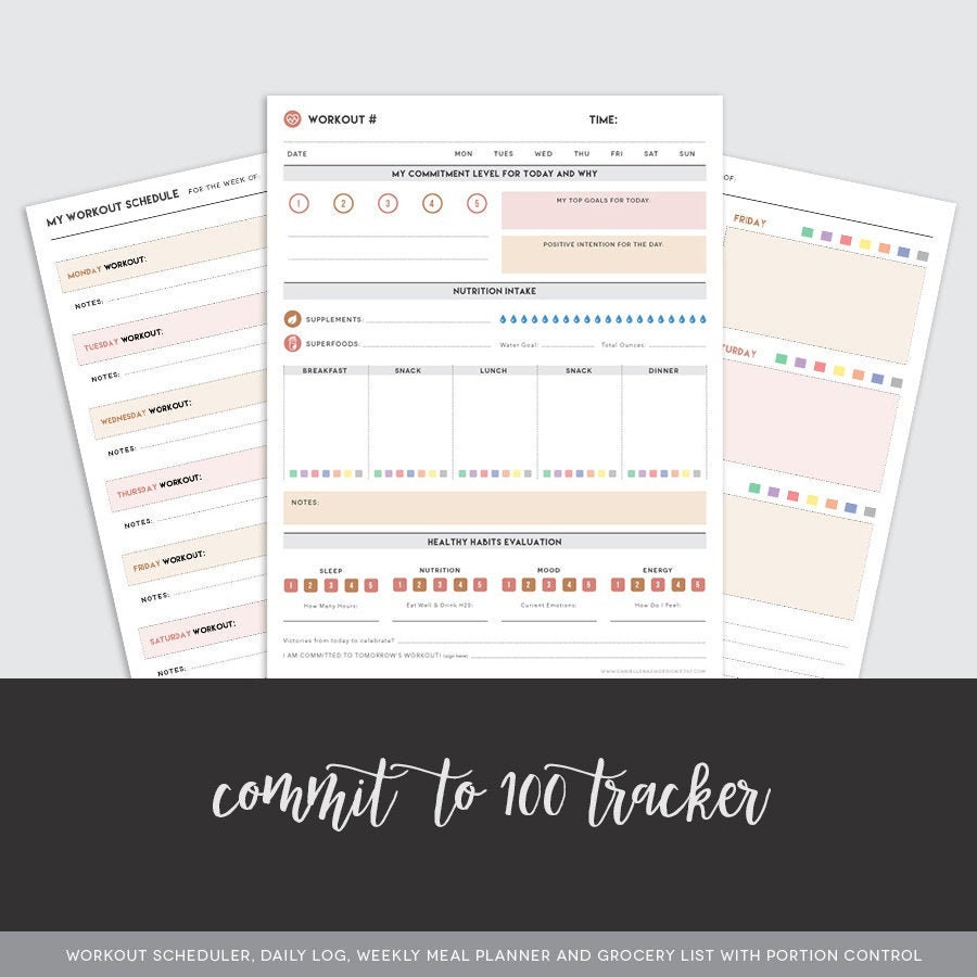 Commit to 100 Trackers PERSONAL-USE 100 Days Workout | Etsy