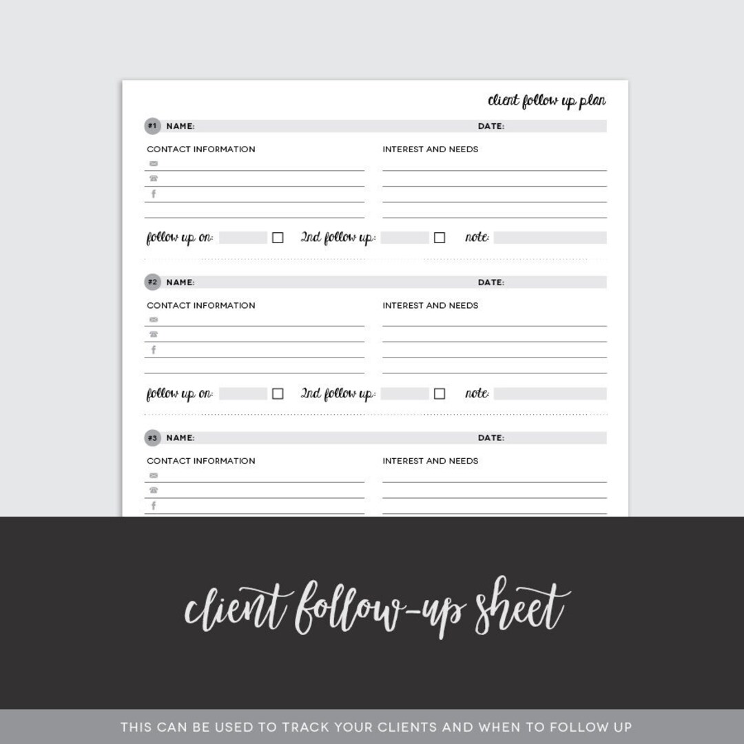 Client Follow up Sheet - Challenger Follow up Log - Client Log ...