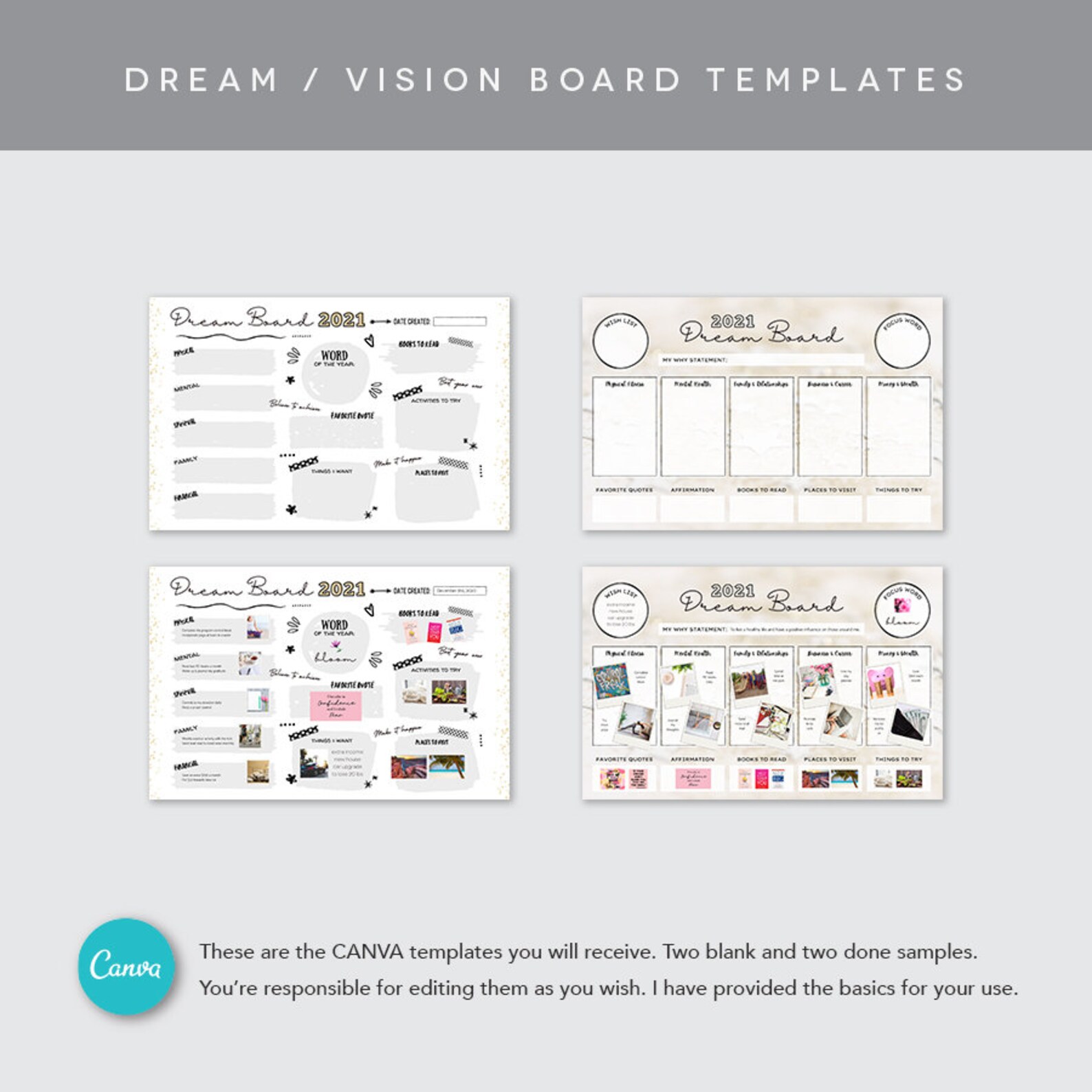 CANVA - Dream Board - Vision Board - Visual Goal Setting - 2021 Goals ...