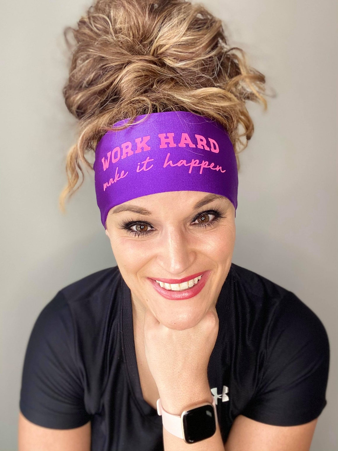 Work Hard Make It Happen Headband - Work Hard Sweatband - Fitness ...