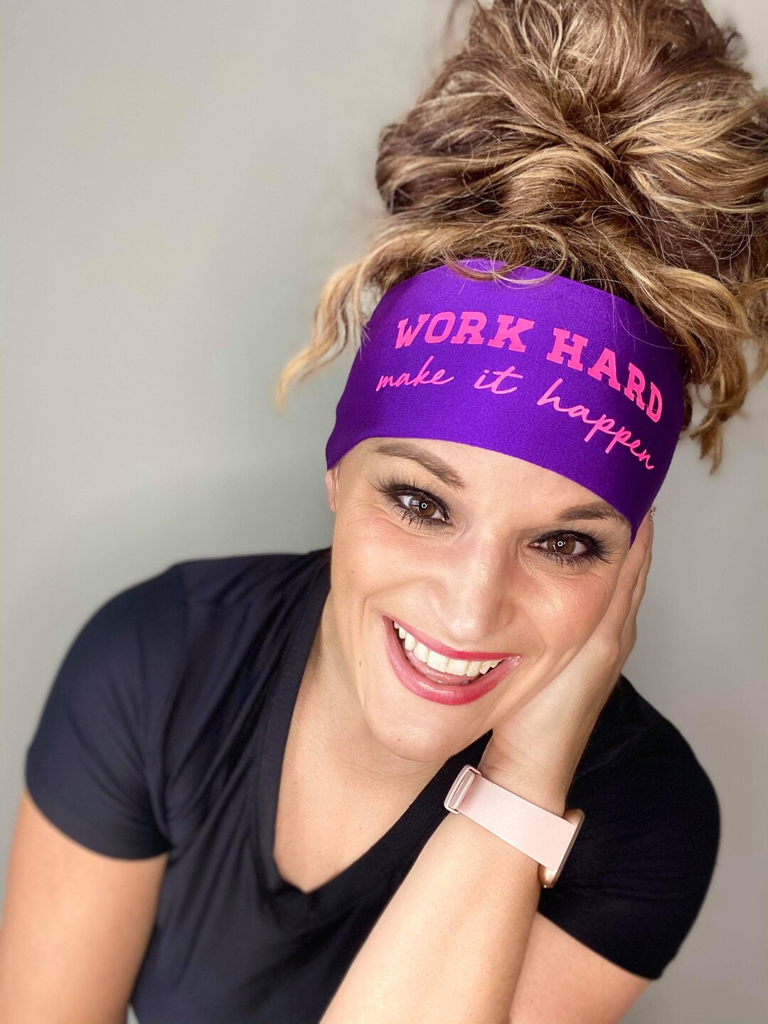 Work Hard Make It Happen Headband - Work Hard Sweatband - Fitness ...