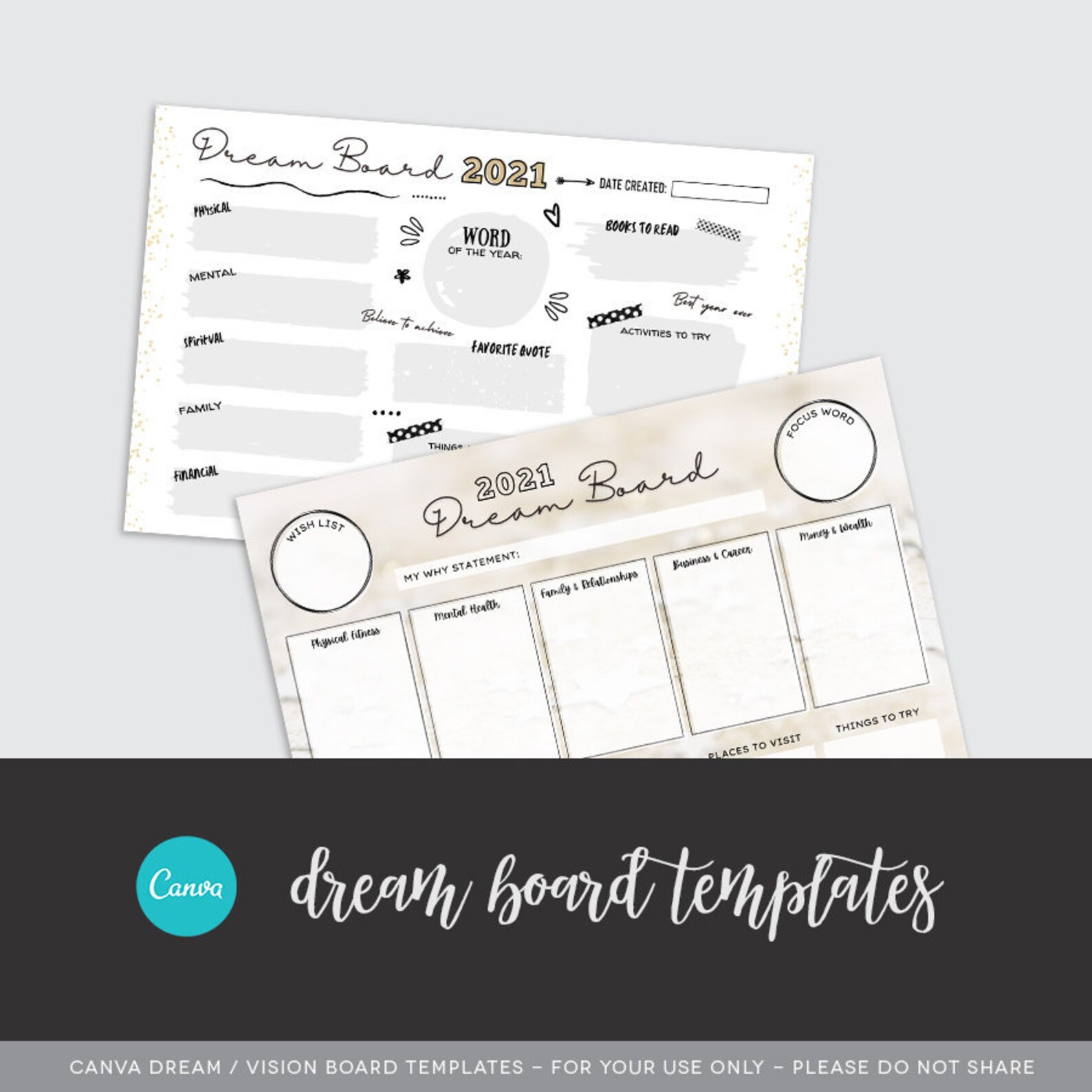 CANVA - Dream Board - Vision Board - Visual Goal Setting - 2021 Goals ...