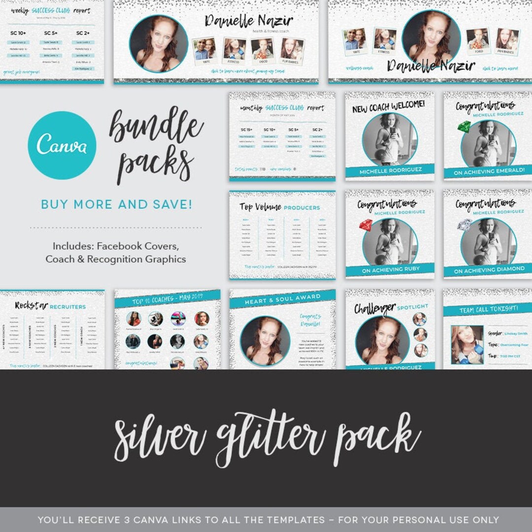 CANVA BUNDLE - Silver Glitter Graphics - Facebook Covers - Coach ...
