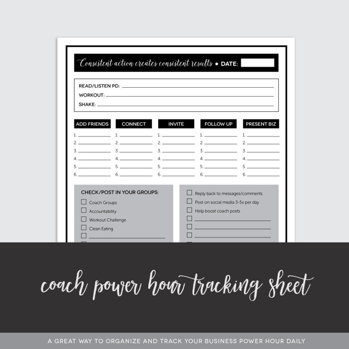 Coach Power Hour Tracking Sheet Coach Action Hour Sheet - Etsy