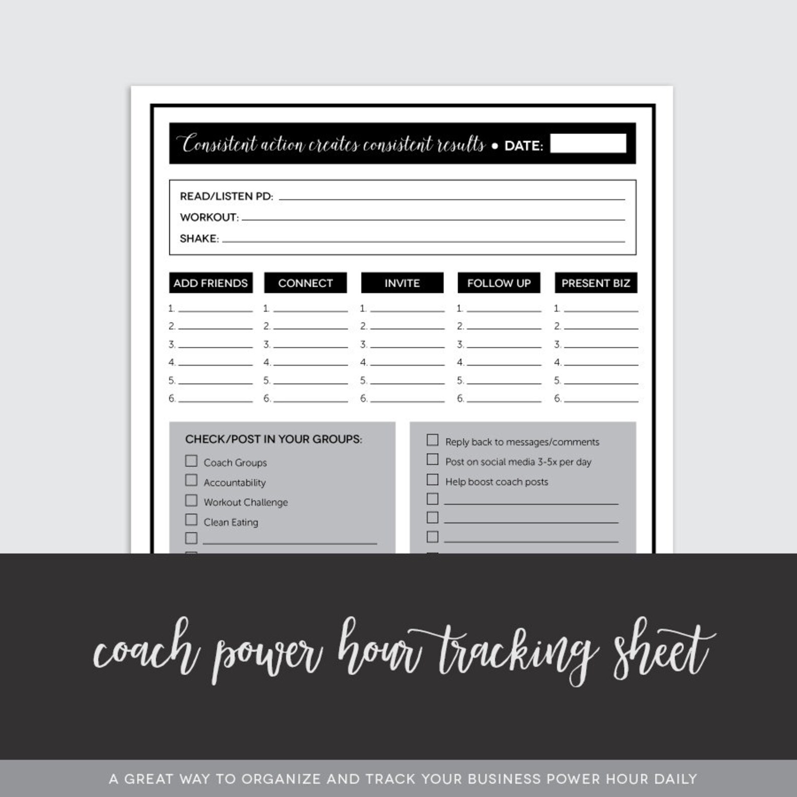 Coach Power Hour Tracking Sheet Coach Action Hour Sheet - Etsy
