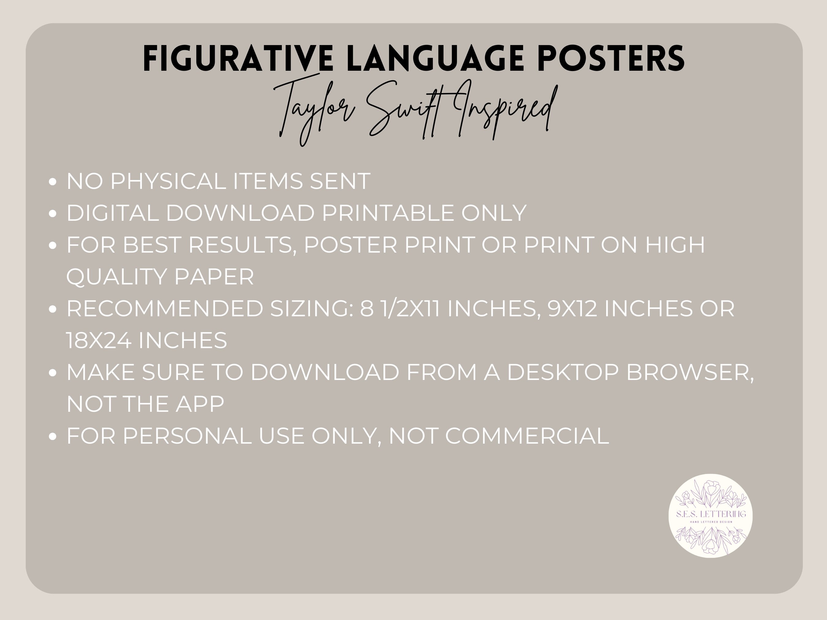 Taylor Swift Inspired Figurative Language Posters - Etsy