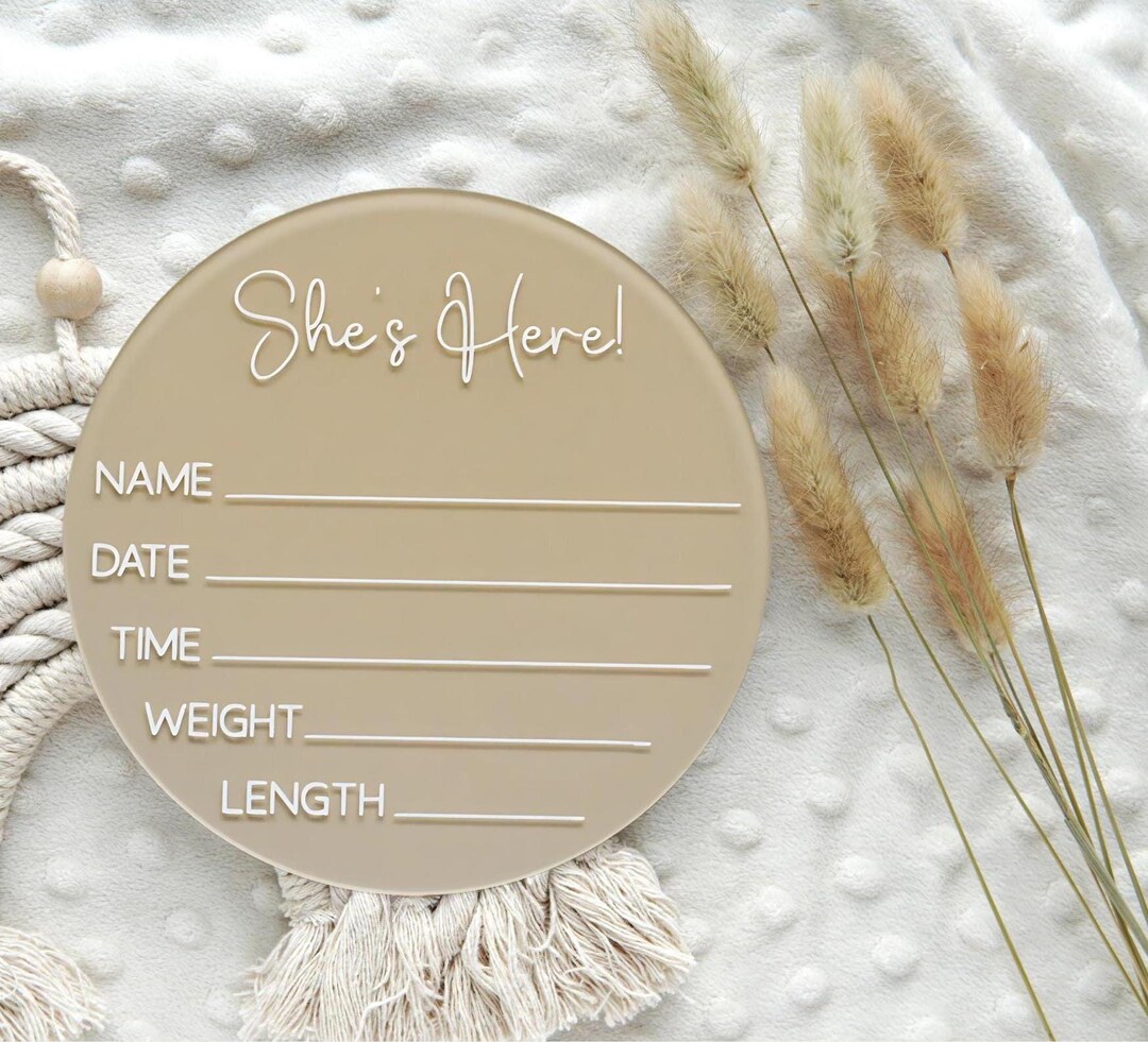 Newborn Gender Reveal Birth Stat Sign | Acrylic Round Birth ...