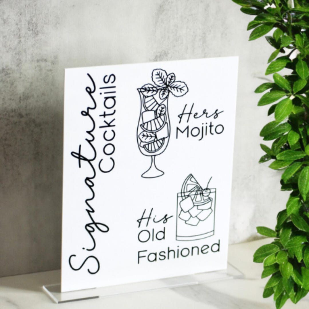 Acrylic Hers and His Signature Cocktail Sign With Stand I Modern ...